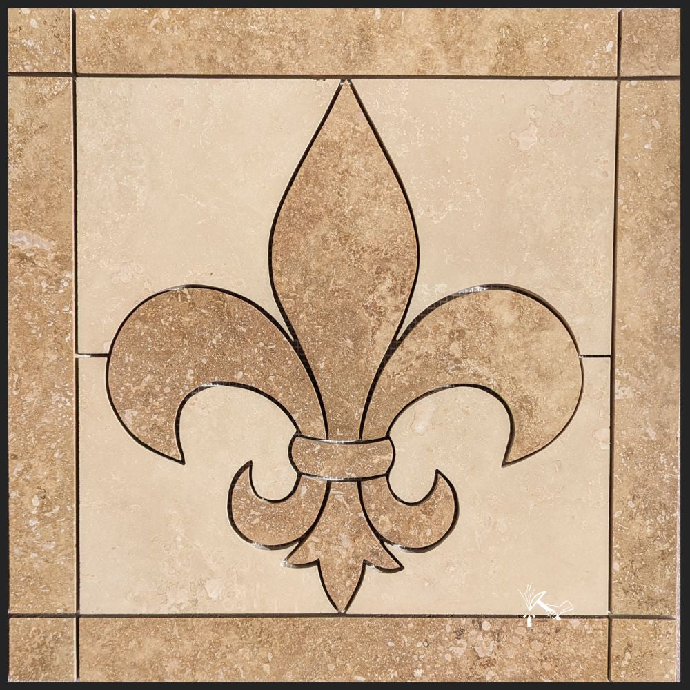 Square Travertine Fleur de Lis Backsplash / Tile Floor Medallion ...