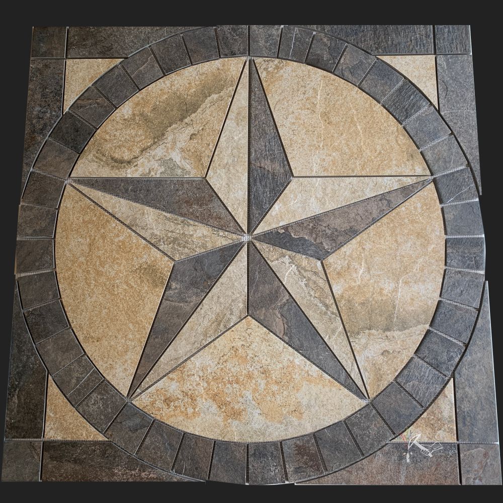 Dark All-Porcelain Tile Texas Star Floor Medallion – Artisan Crafted Works
